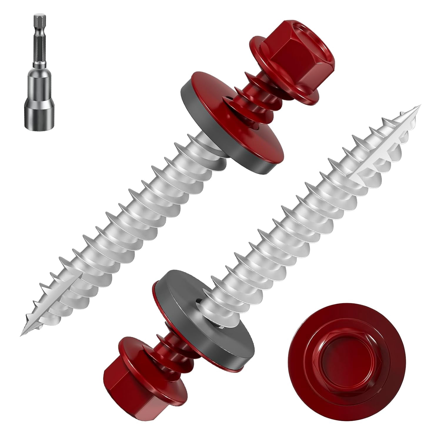 # 3/16 * 1-1/2" 72PCS 1lbs Red Hexagonal Metal Sheet roof Screws, #10 * ...