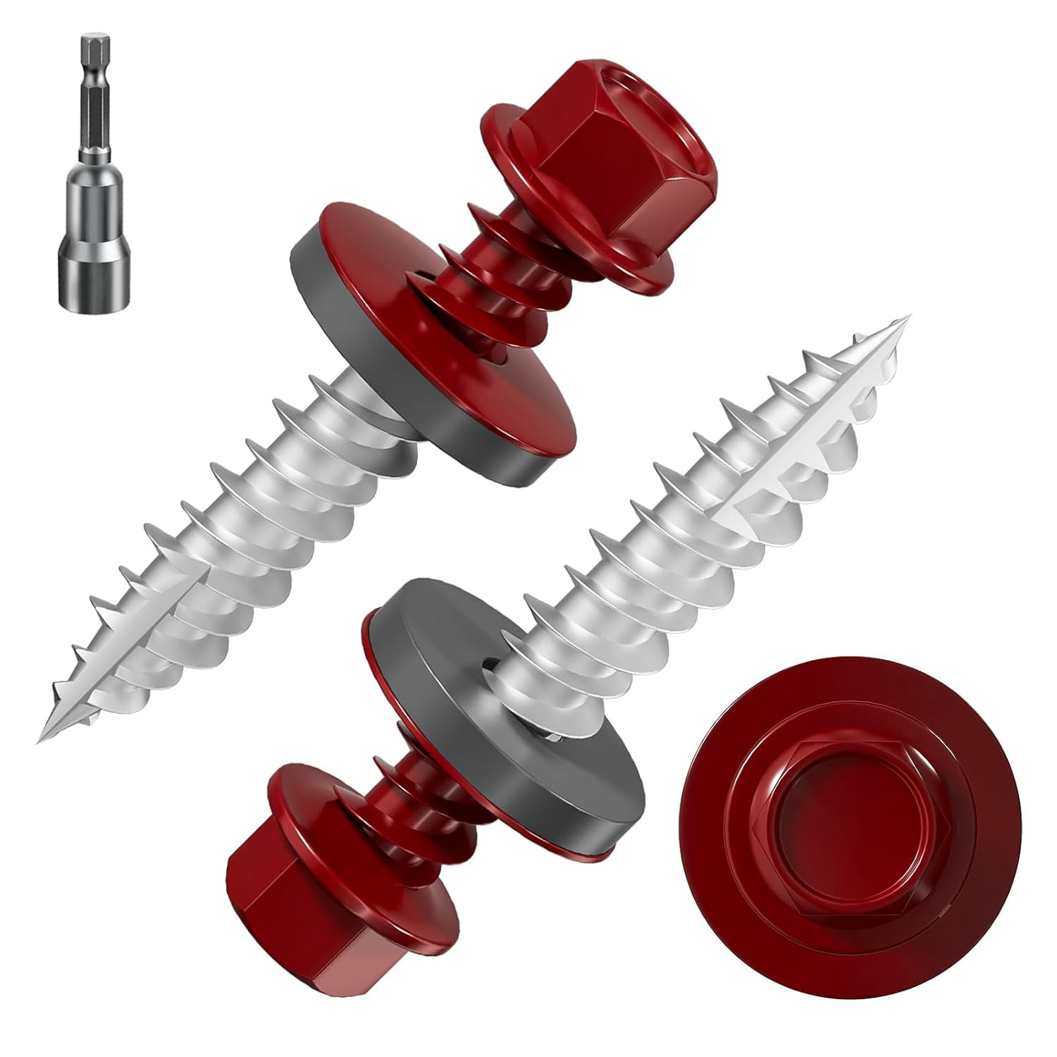 # 3/16 * 1 "595PCS 5lbs Red Hexagonal Metal Sheet roof Screws, # 10 * 1 ...