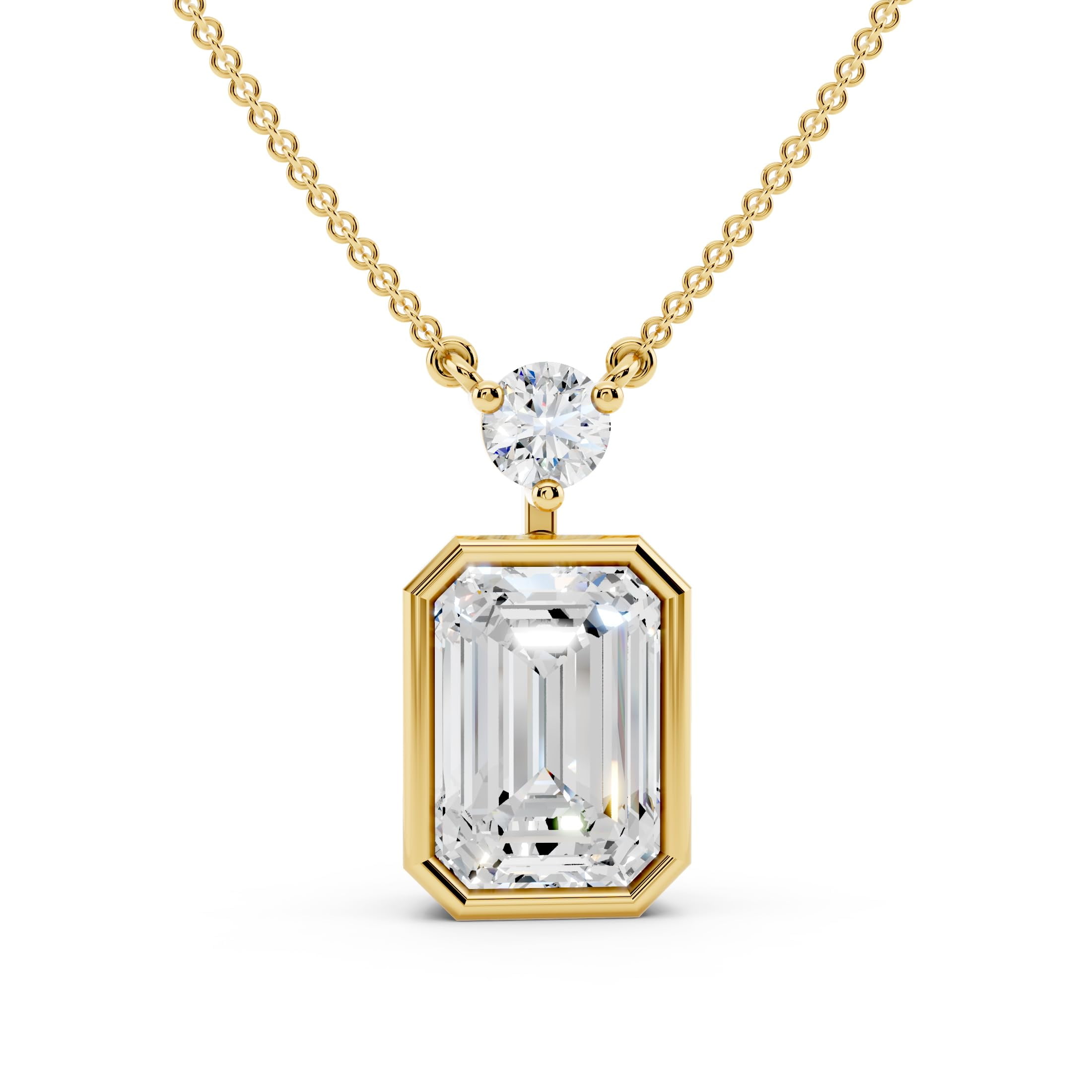 3.16 Ct Emerald Cut Moissanite Solitaire Pendant Necklace in 14K Yellow Gold Plated S925 18 Inch ...