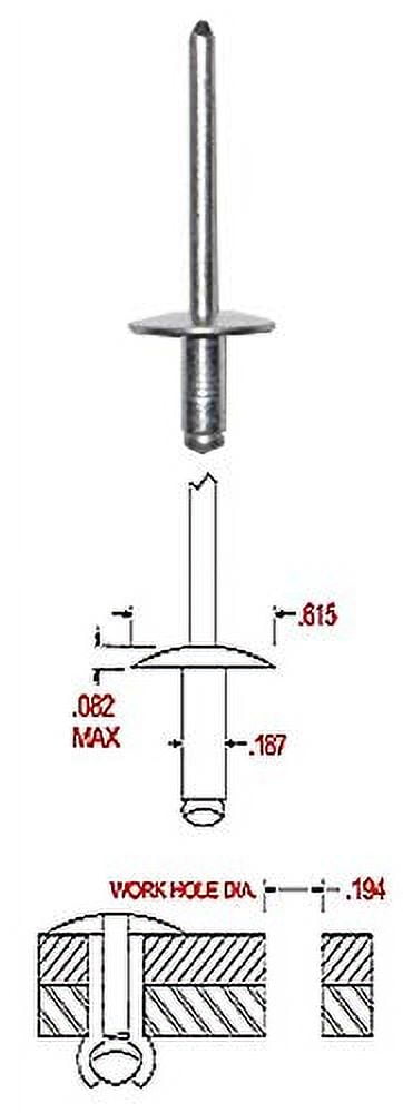 3/16" Diameter X 1/2 Stainless Rivet with Stainless Mandrel, Large ...