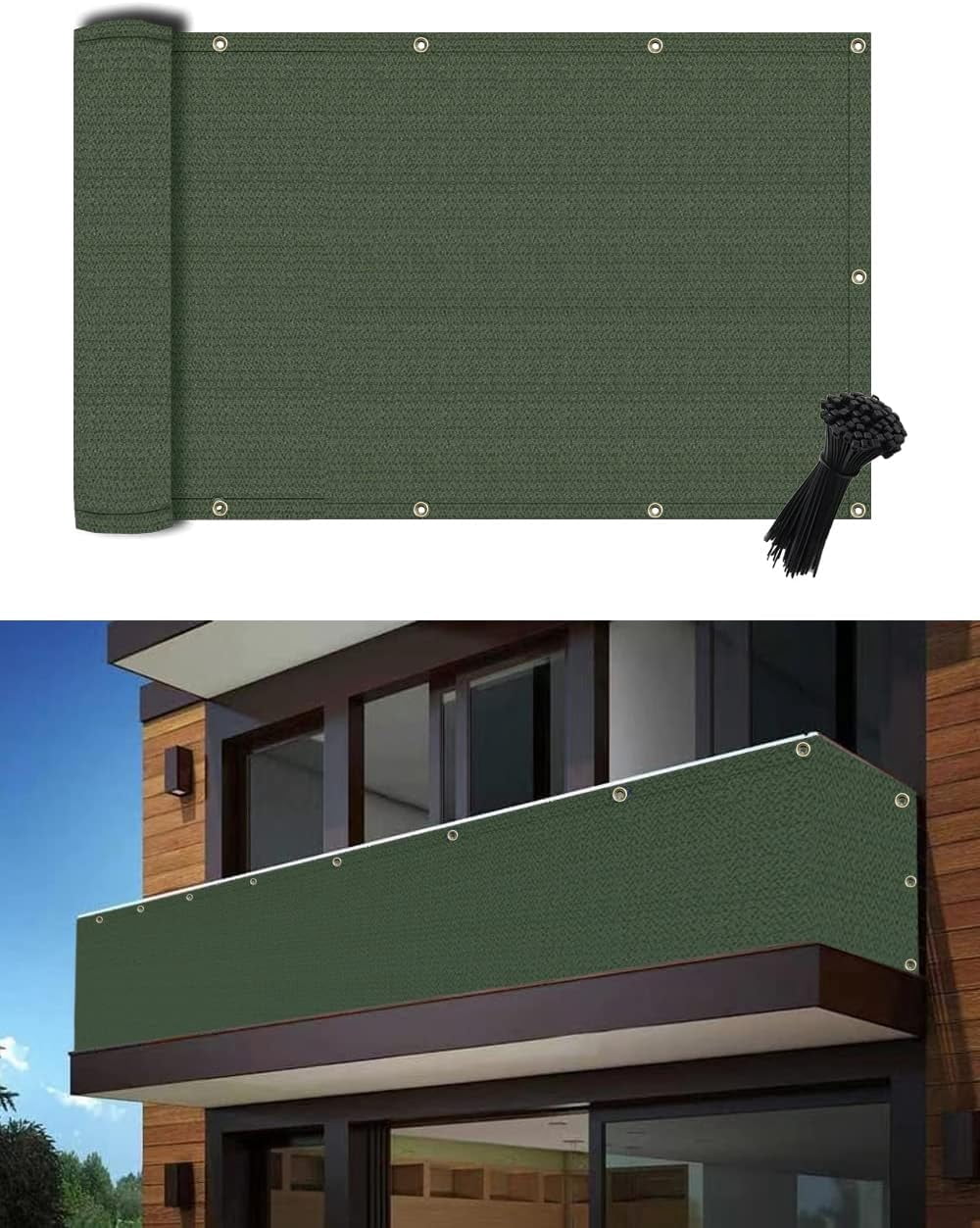 3'×16' Green Balcony Privacy Screen Fence Cover UV Protection Weather ...