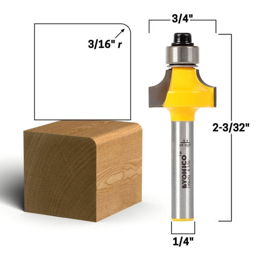 3/16" Radius Round Over Edge Forming Router Bit - 1/4" Shank - Yonico ...