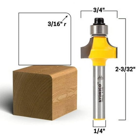 3/16" Radius Round Over Edge Forming Router Bit - 1/4" Shank - Yonico ...
