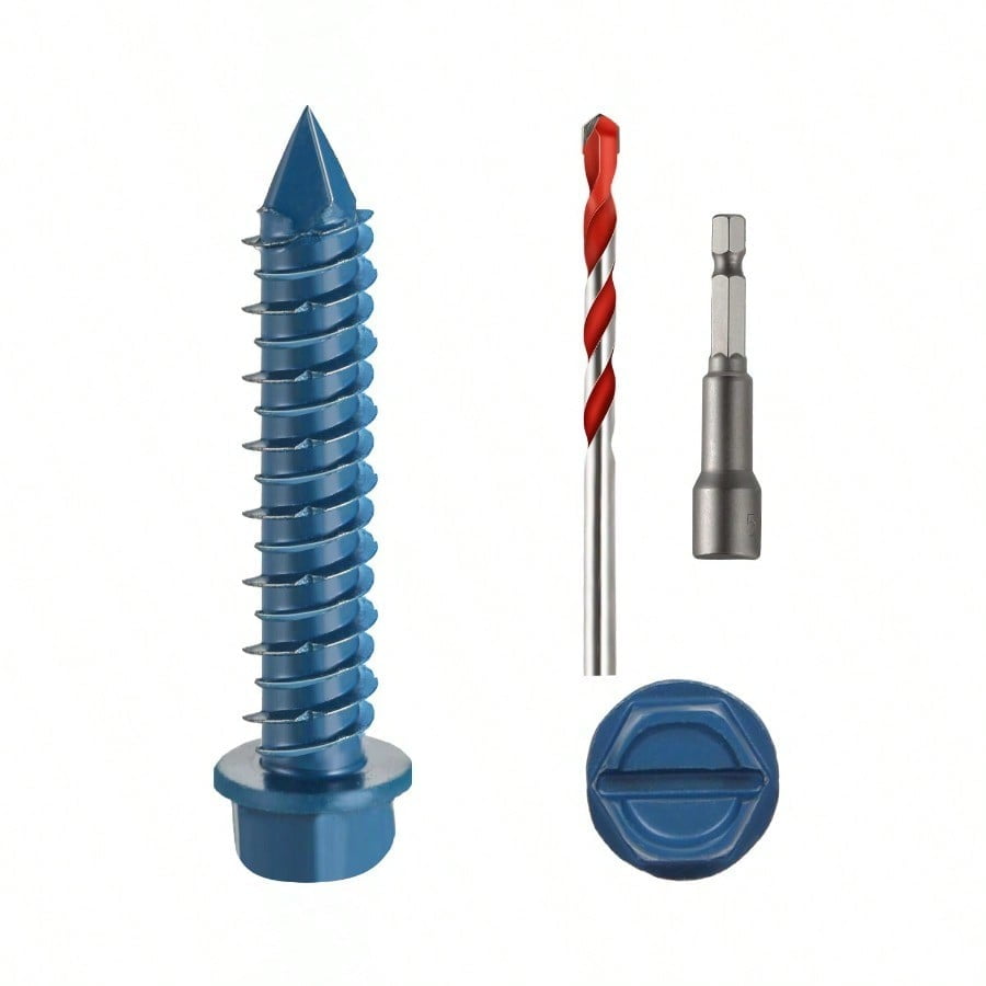3/16 x 11/4 Concrete Screws 100 PCS Blue Hex Washer Head Concrete ...