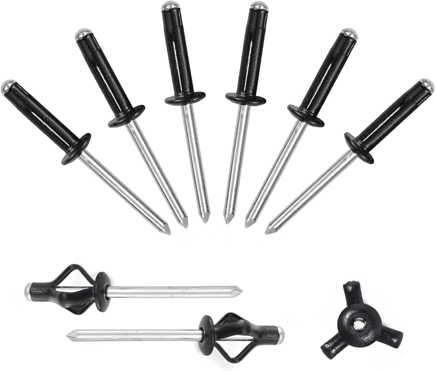 3/16" x 3/4" Tri-Fold Rivets Assortment - 60Pcs,Black Tri-fold ...