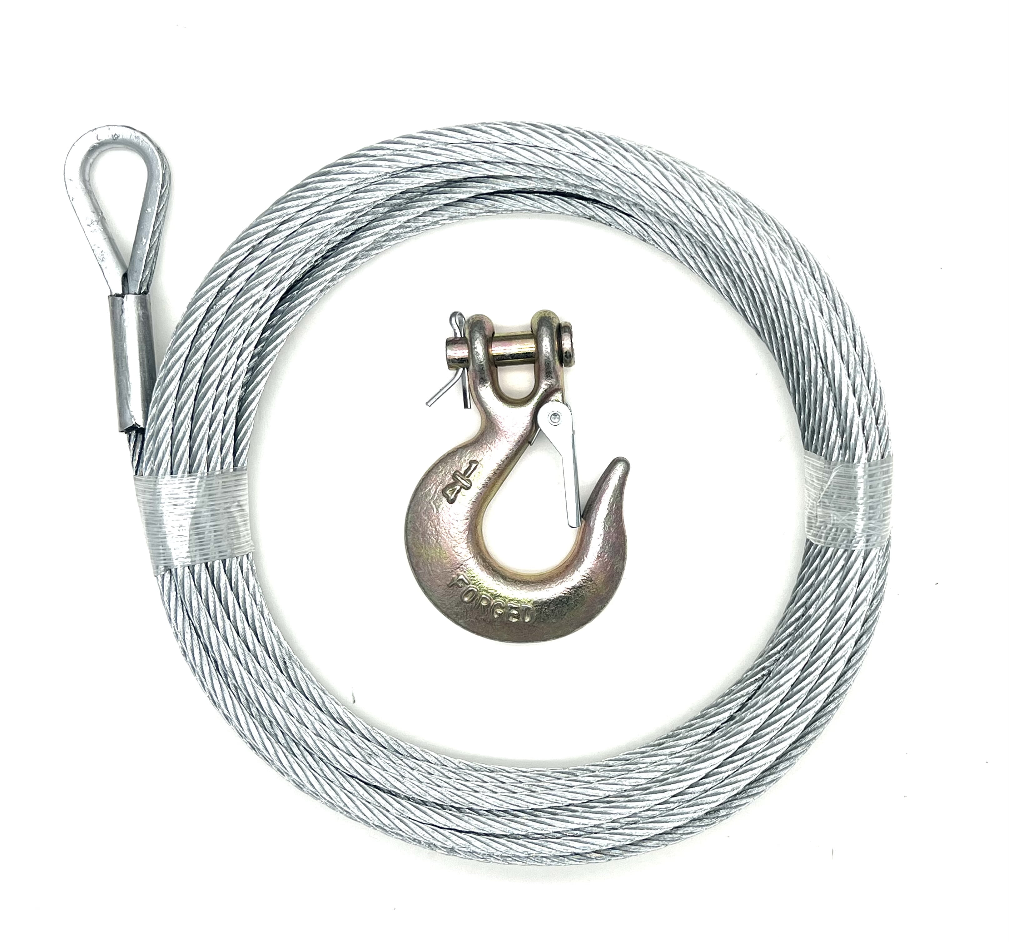 3/16" x 50 ft Galvanized Wire Rope Winch Cable + 1/4" Grade 70 Clevis ...