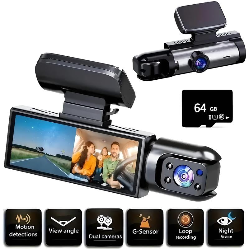 3.16inch Dual-Lens Dash Camera - 1080P HD Night Vision, G-Sensor, Wide ...