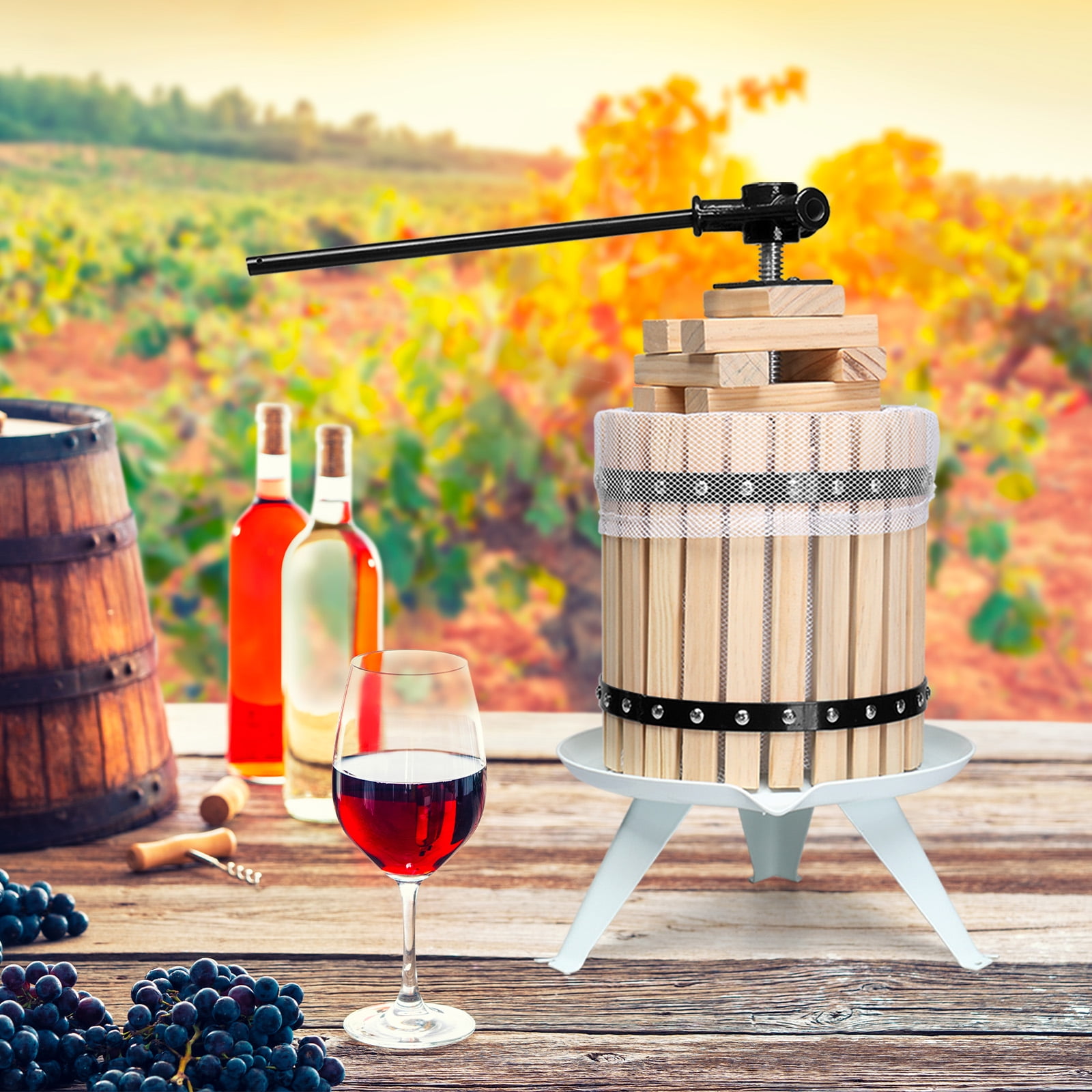 3.17 Gallon Solid Wood Wine Press - 12L Fruit Crusher with 6 Blocks ...