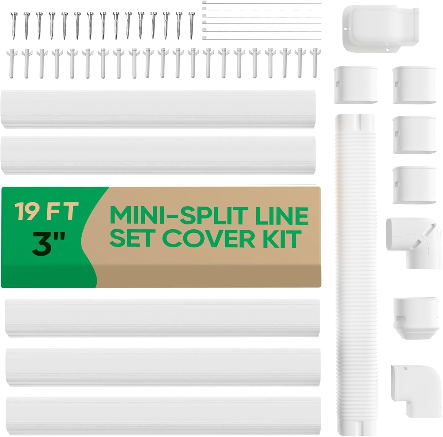 3" 19Ft Mini Split Line Set Cover, PVC Ductless Air Conditioner ...