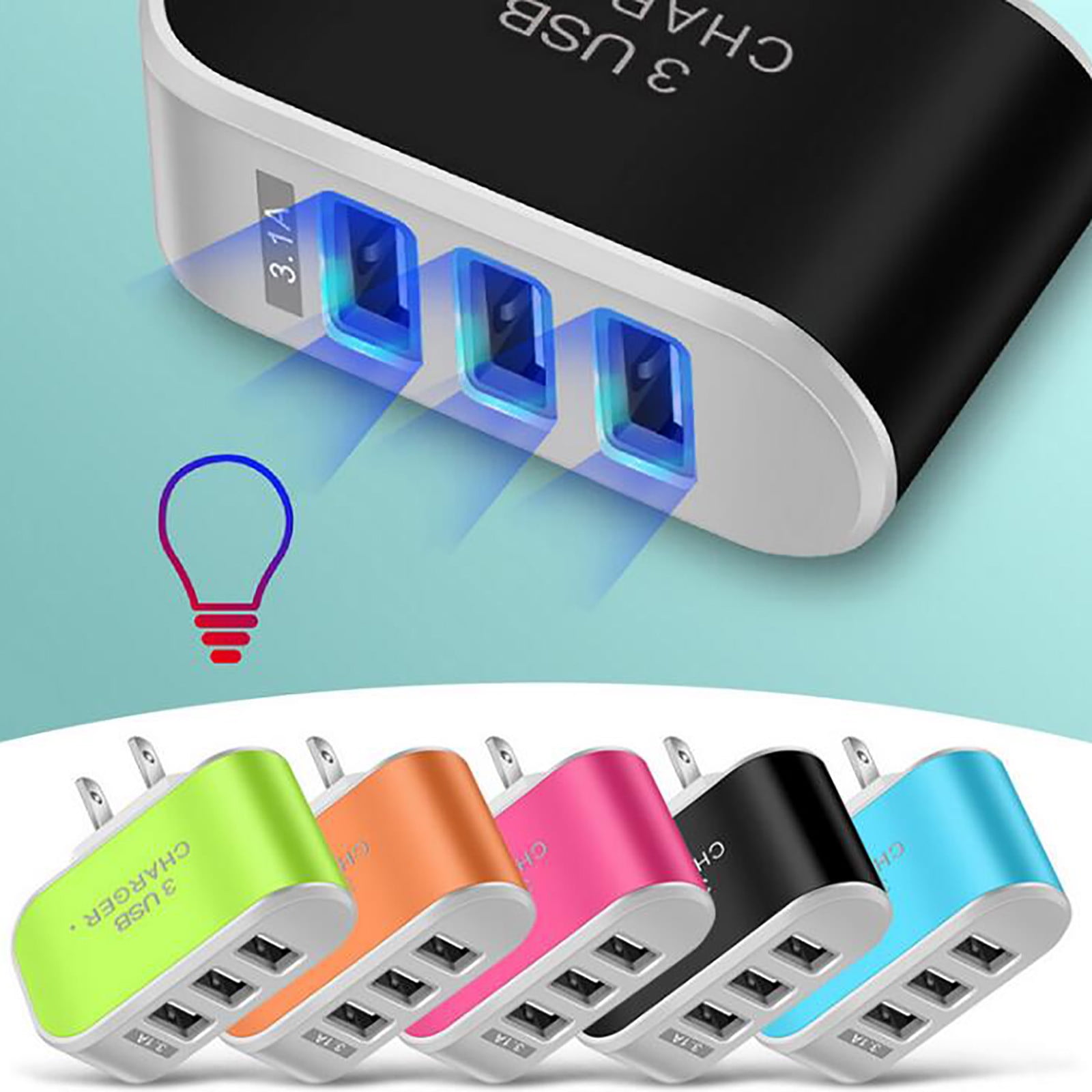 3.1A 3 USB Port Wall Charger, Home Travel Adapter, High-Speed Charging ...