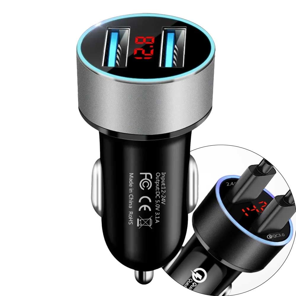 3.1A Dual USB Car Charger - 2-Port LCD Voltmeter, 12-24V Cigarette ...