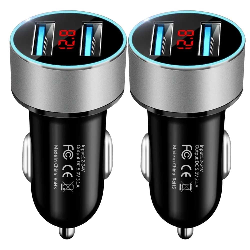3.1A Dual USB Car Charger - 2-Port LCD Voltmeter, 12-24V Cigarette ...