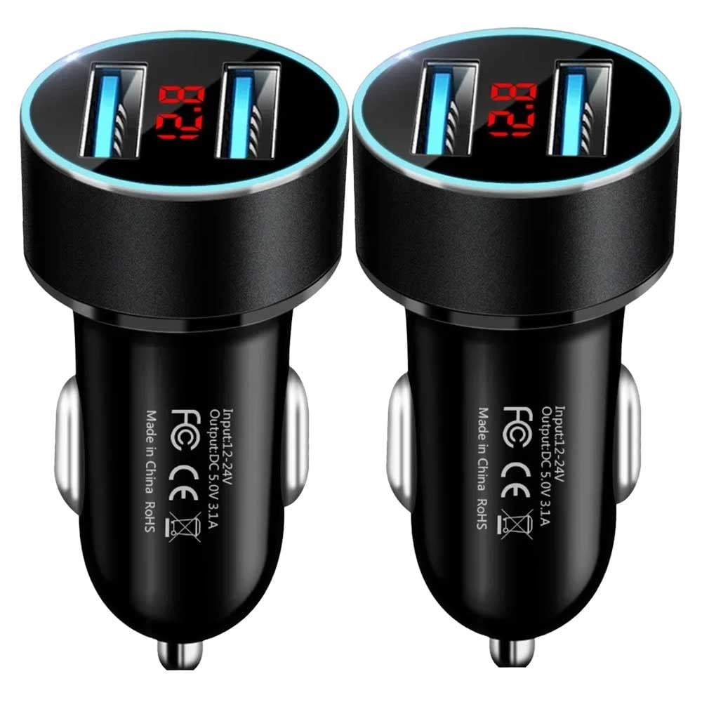 3.1A Dual USB Car Charger - 2-Port LCD Voltmeter, 12-24V Cigarette ...