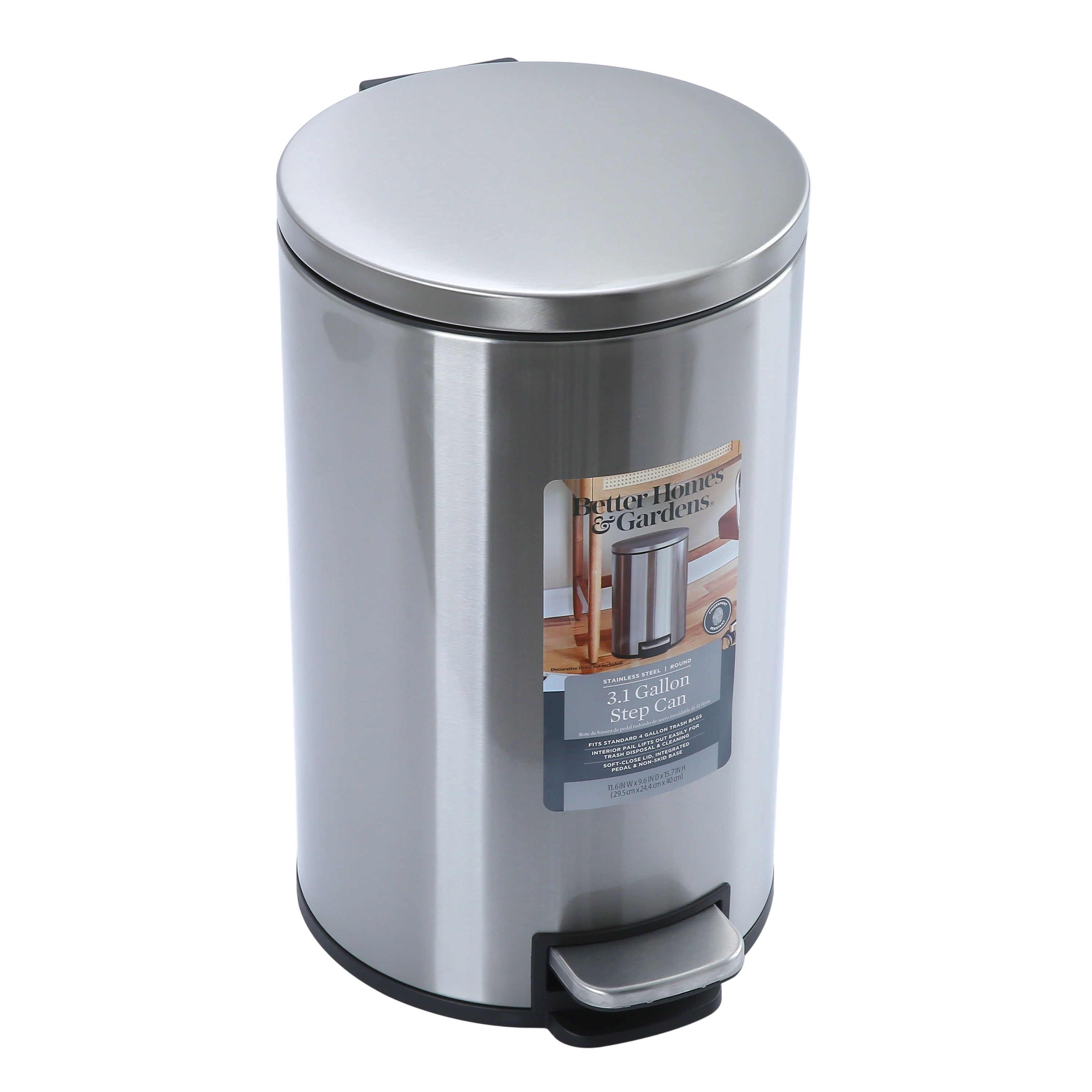 Better Homes & Gardens 3.1 Gallon Round Kitchen Step Trash Can ...