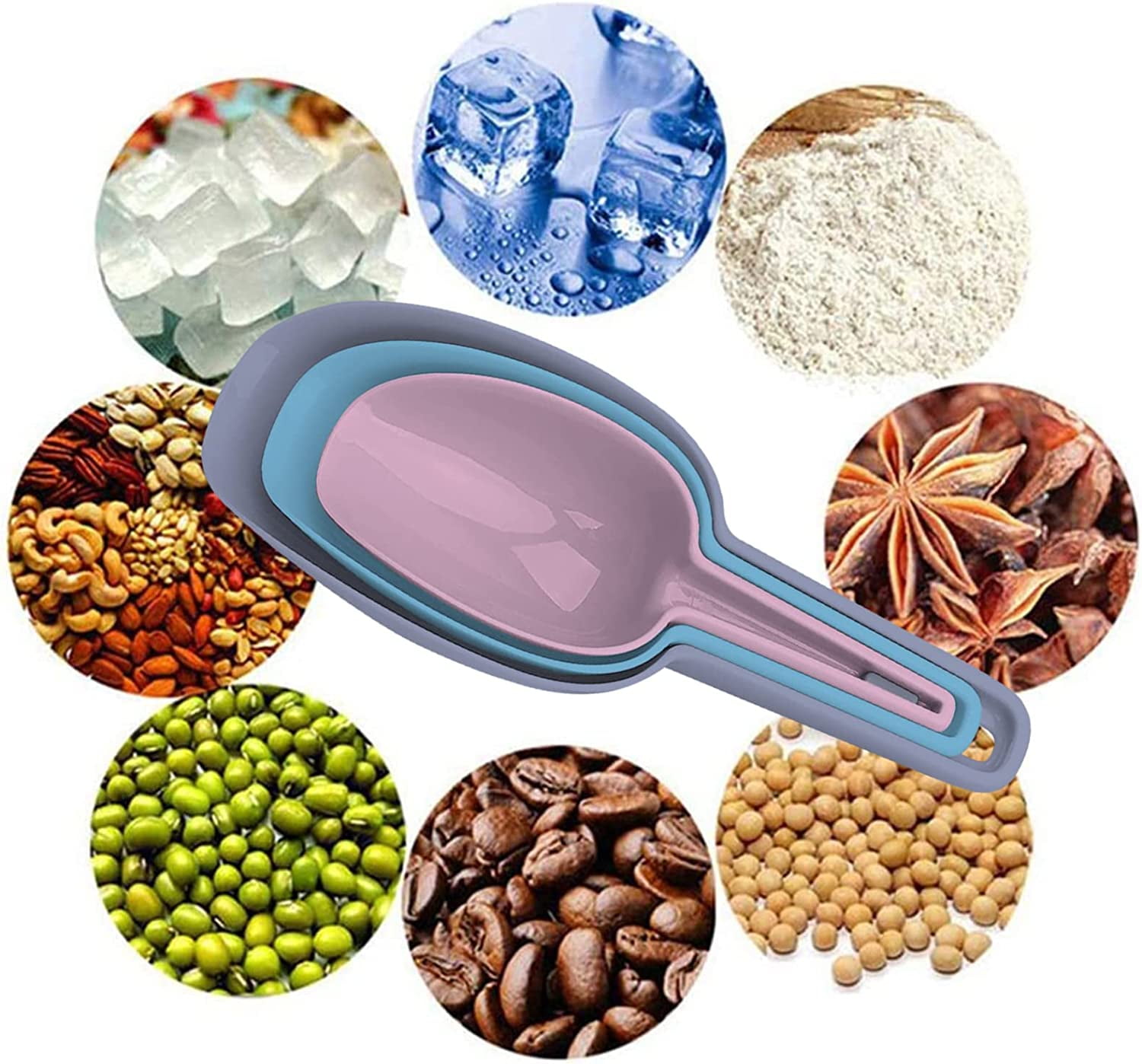 3 in 1Ice Scoop Set. Multi Purpose Plastic Kitchen Scoops Canisters ...