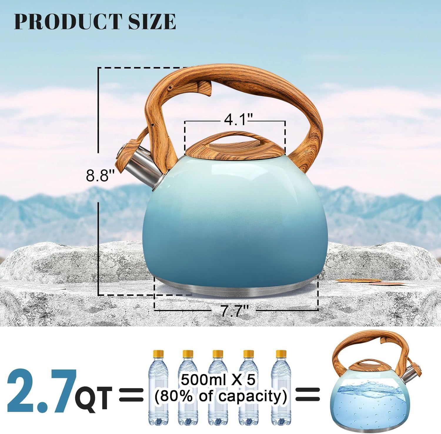 3.1QT/3L Stainless Steel Whistling Tea Kettle for Stove Top, Gradient ...