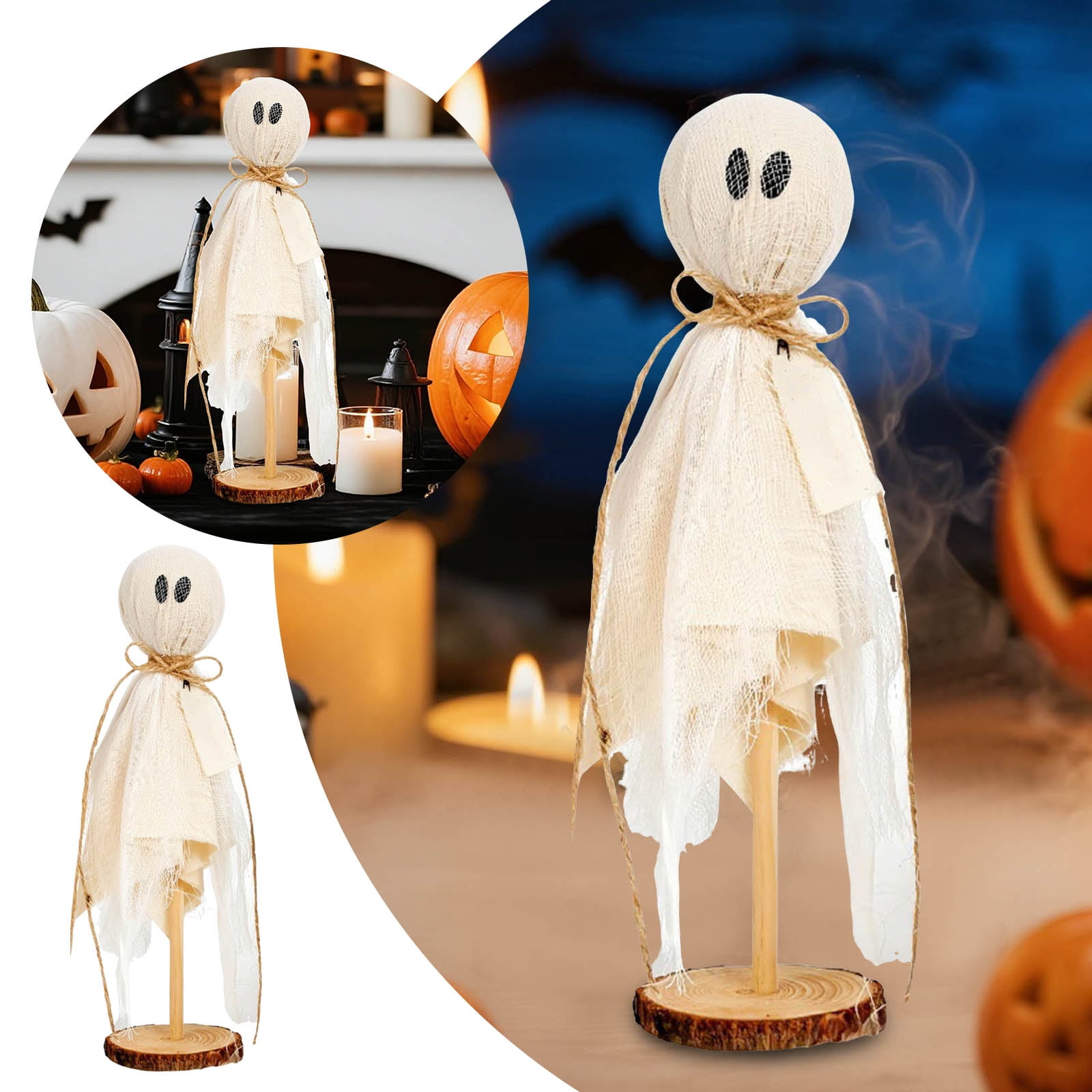 3/2/1 PCS Halloween Ghosts on Wooden Stand, Halloween Ghost Decor ...