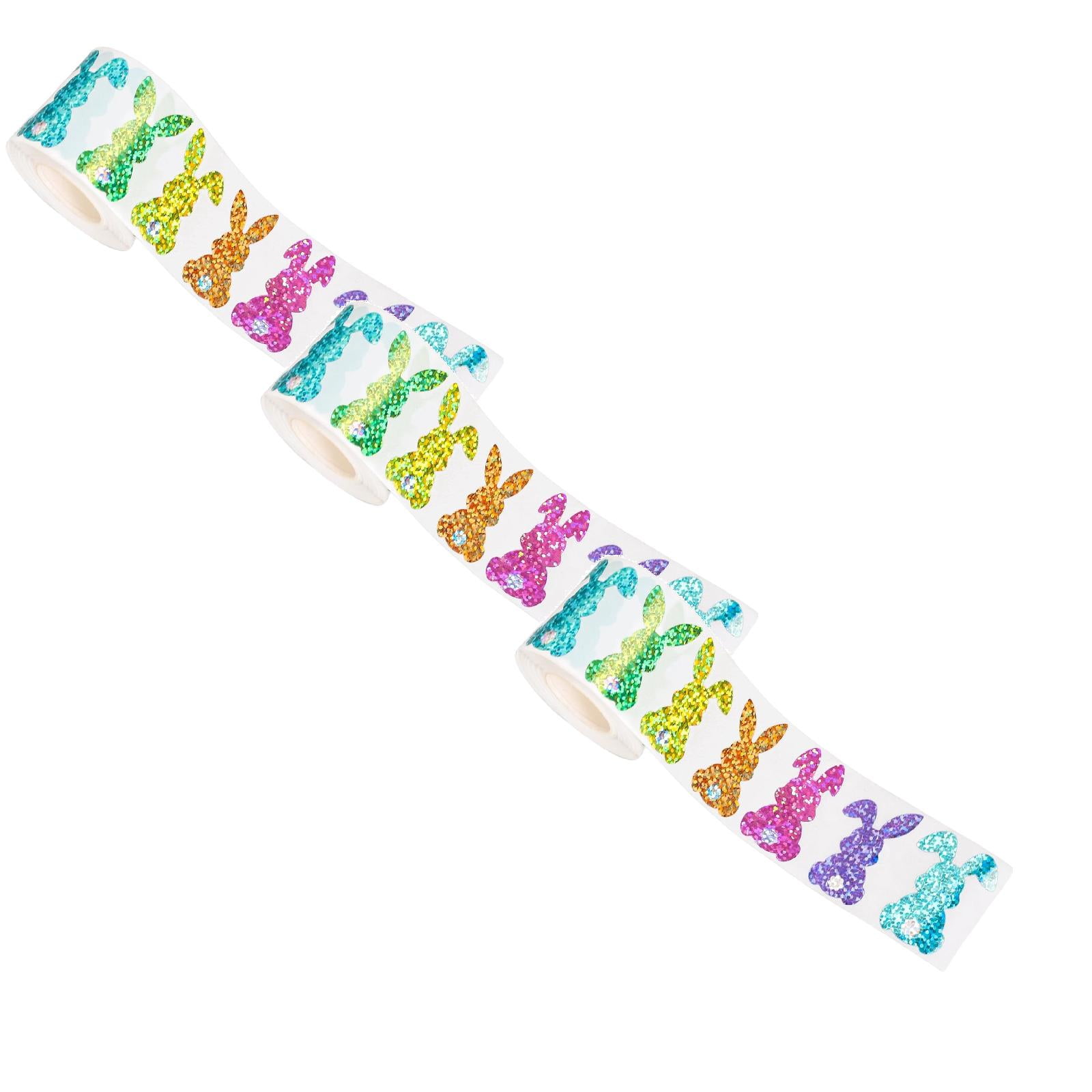 3/2/1 Rolls Easter Bunny Stickers Roll Colorful Glitter Rabbit Paper ...