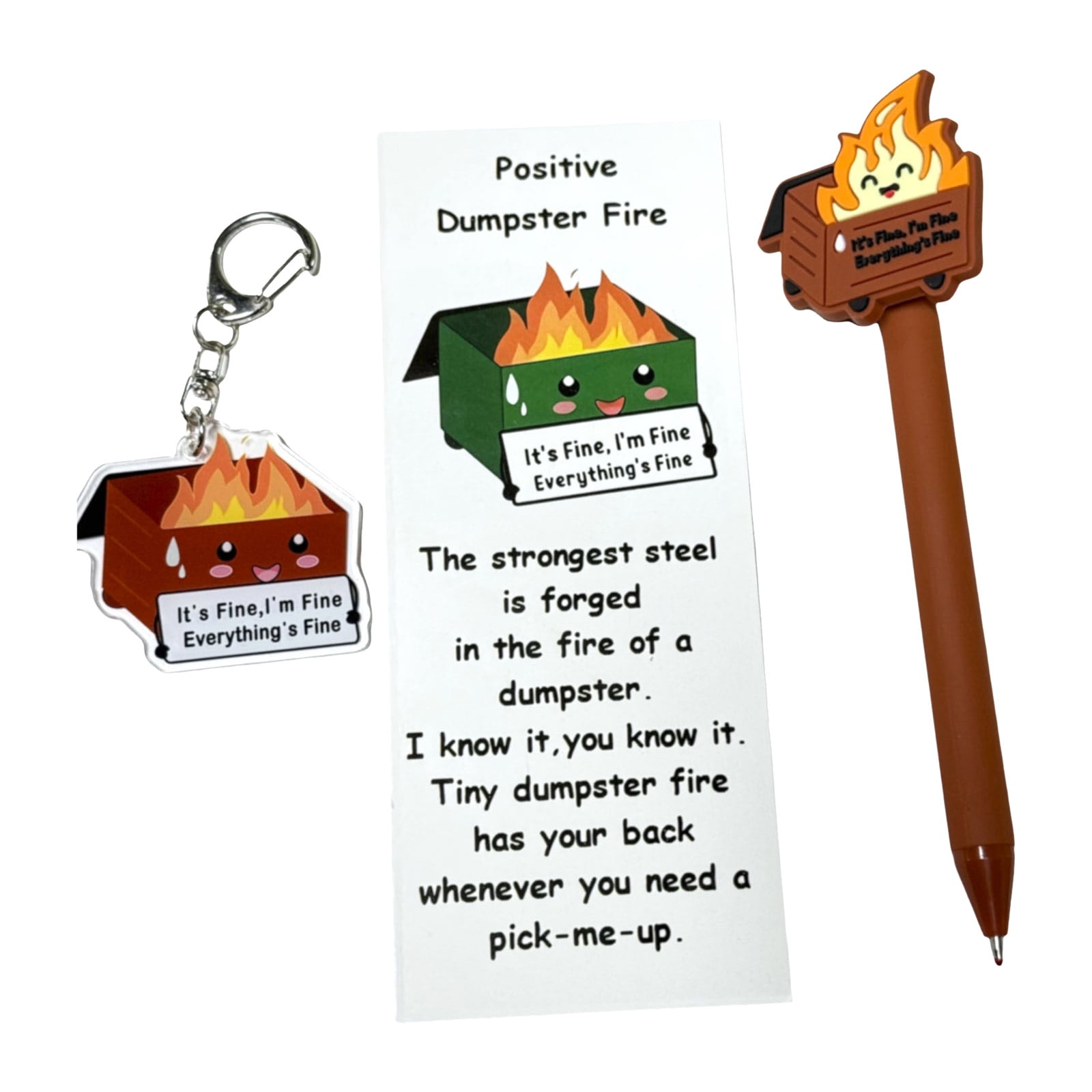 3/2/1 Sets Dumpster Fire Funny Gifts Ballpoint Pens Acrylic Keychains and Bookmarks End of Year ...