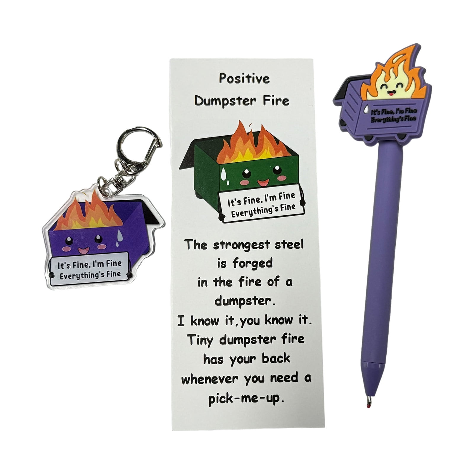 3/2/1 Sets Dumpster Fire Funny Gifts Ballpoint Pens Acrylic Keychains ...
