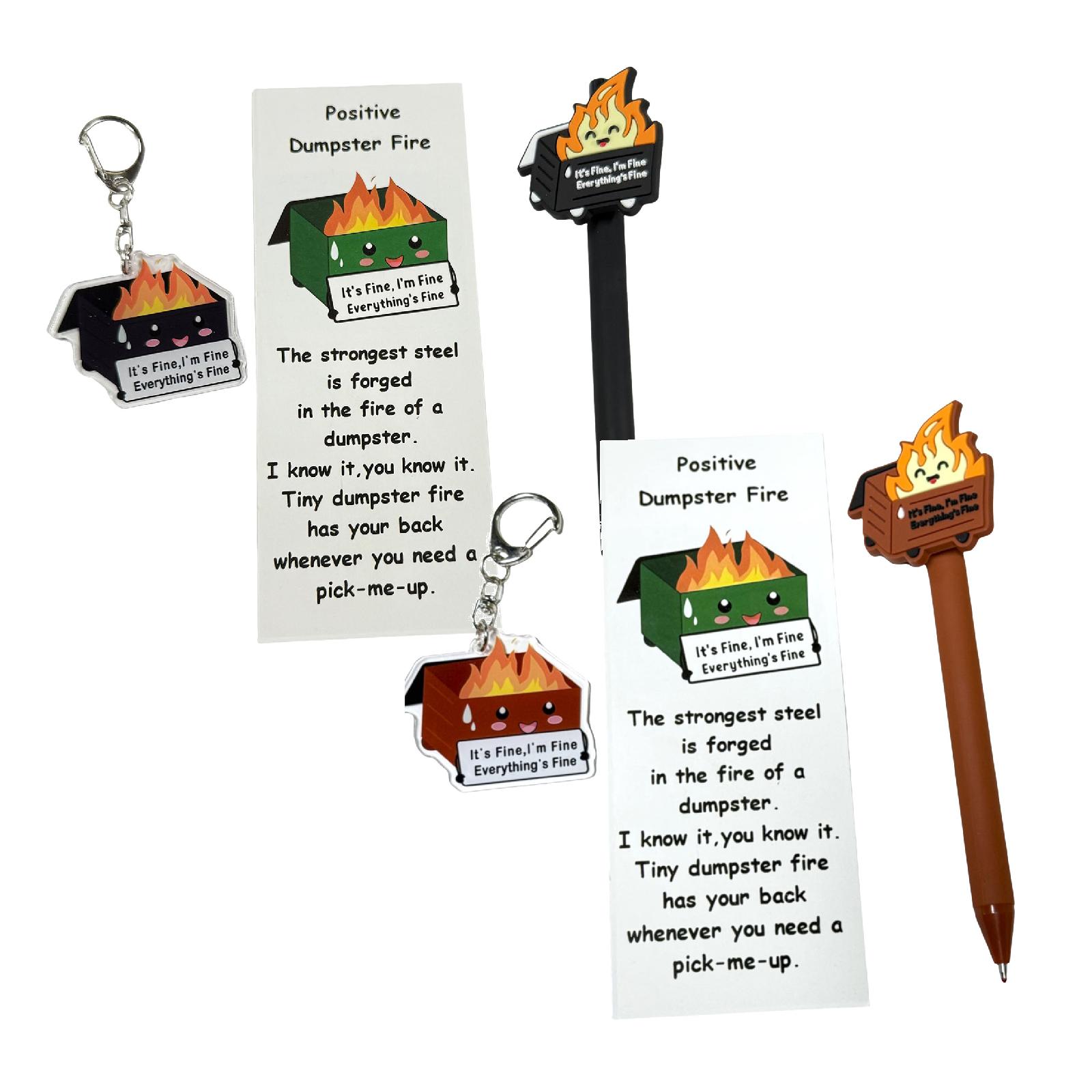 3/2/1 Sets Dumpster Fire Funny Gifts Ballpoint Pens Acrylic Keychains ...