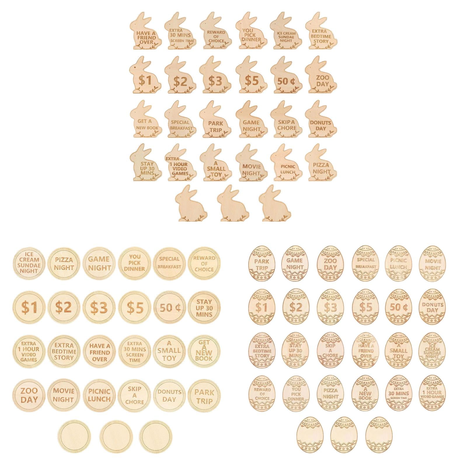 3/2/1 Sets Easter Egg Fillers Wooden Easter Egg Tokens for Kids Easter Basket Stuffers Easter ...