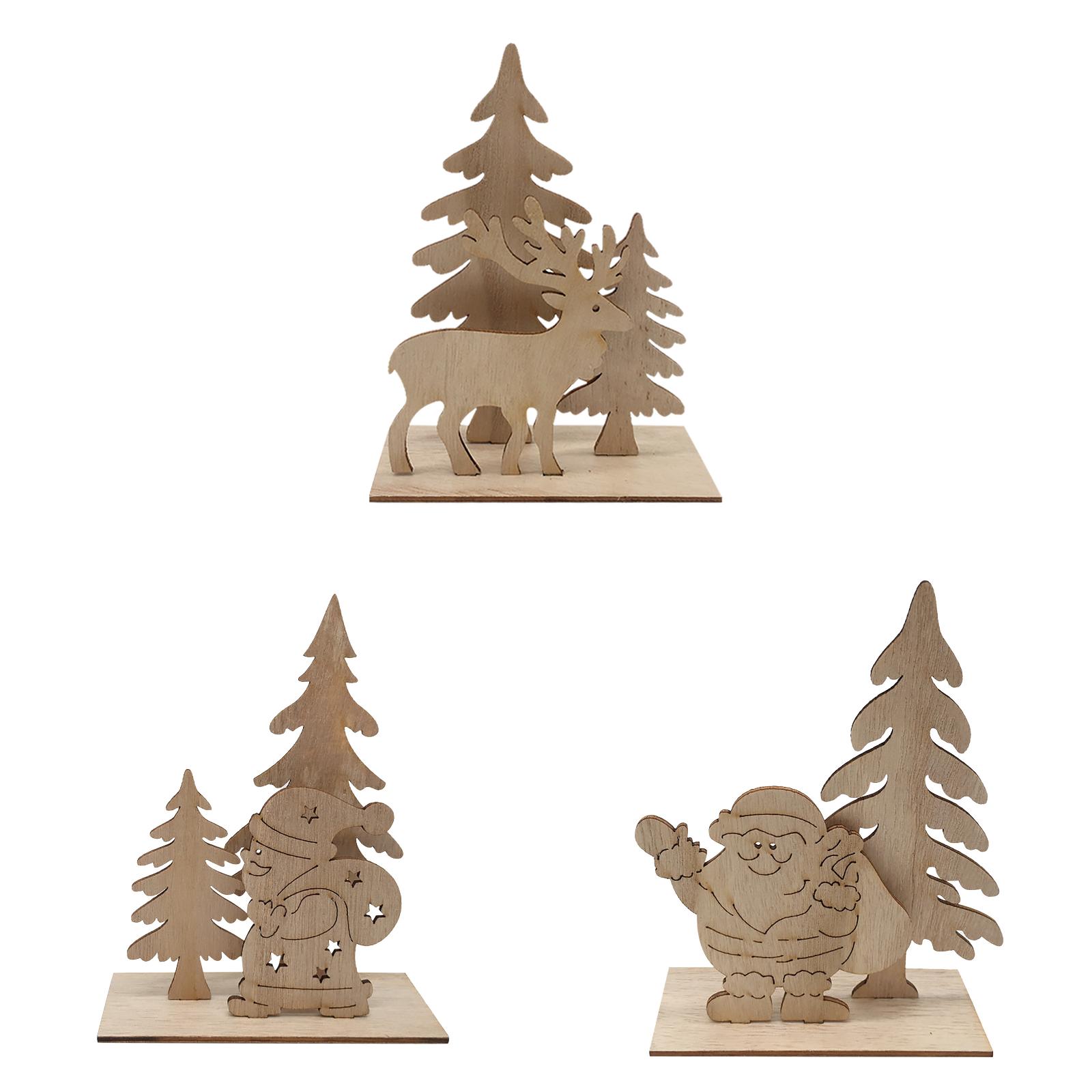 3/2/1PCS Christmas Village Xmas Wooden Village Tabletop Mini Wooden ...