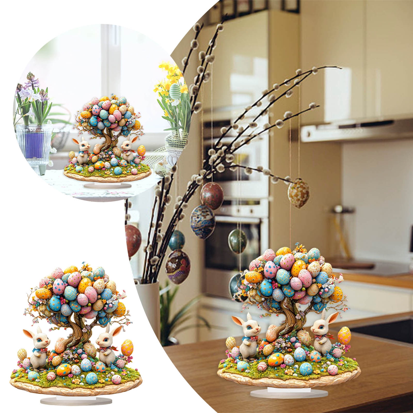 3/2/1PCS Easter Bunny Ornament Easter 2D Flat Acrylic Decorations ...