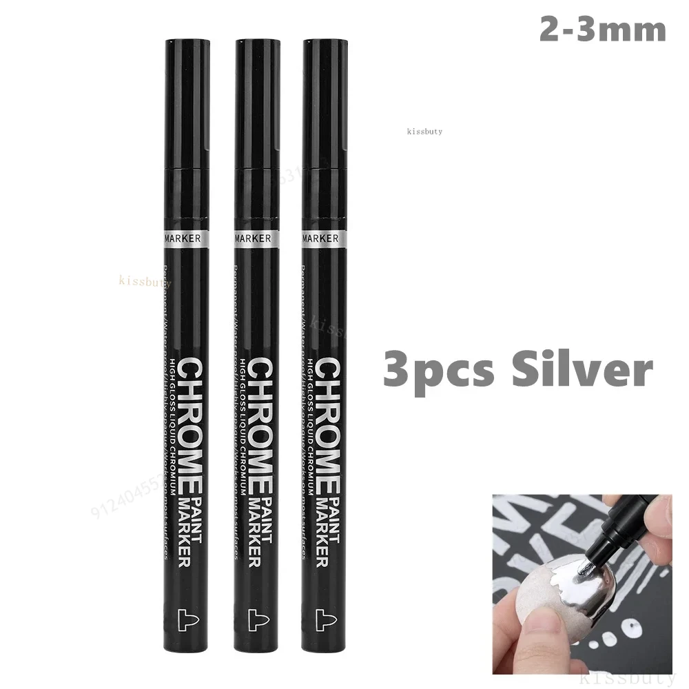 3/2/1pcs Chrome Mirror Marker Pen 2mm DIY Reflective Paint Pens Mirror Markers Chrome SILVER ...