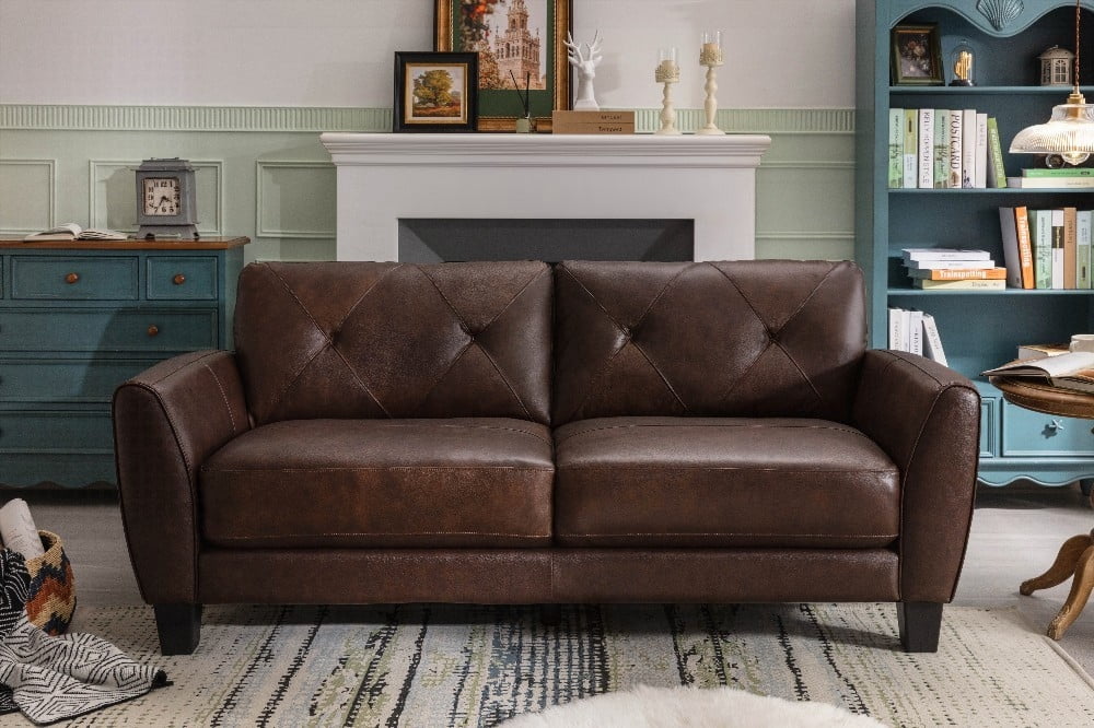 Modern 3+2 Leather Sofa 82" for Living Room - Honey Brown - Walmart.com