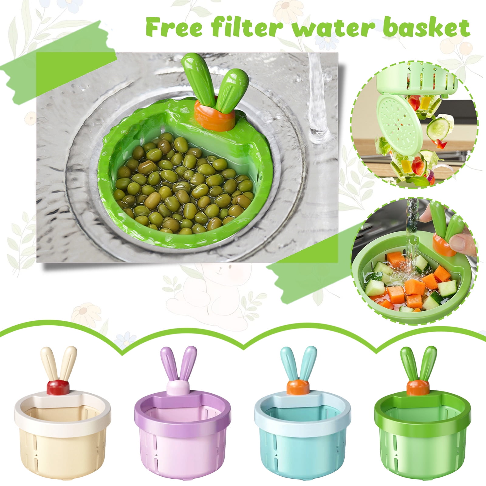 3"×2"×3.5" Press-Type Bunny Kitchen Sink Filter Basket, Cute Rabbit ...