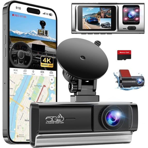 3 2.5K Cam with 5GHz WiFi & APP Control, 2.5K+1080P+1080P Front Inside ...