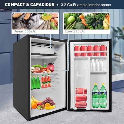 3.2 Cu.Ft. Mini Fridge with Freezer, Single Door Compact Refrigerator ...