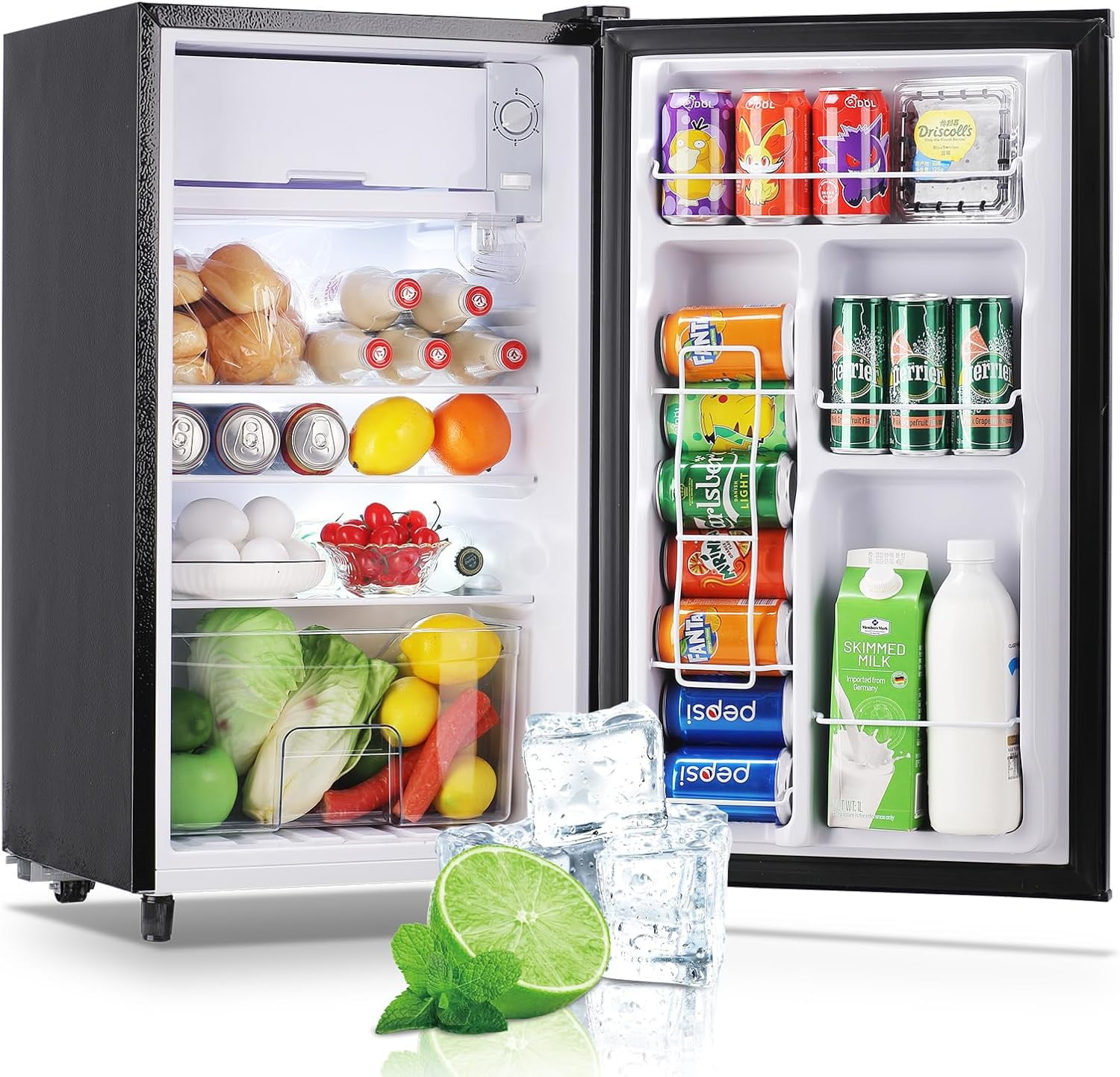 3.2 Cu.Ft Mini Fridge with Freezer, Single Door Refrigerator with 5 ...