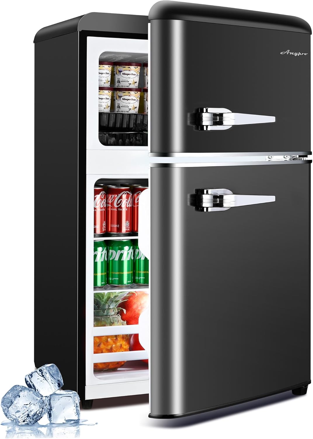 3.2 Cu.Ft Small Compact Refrigerator, Retro Double Door Mini Fridge ...