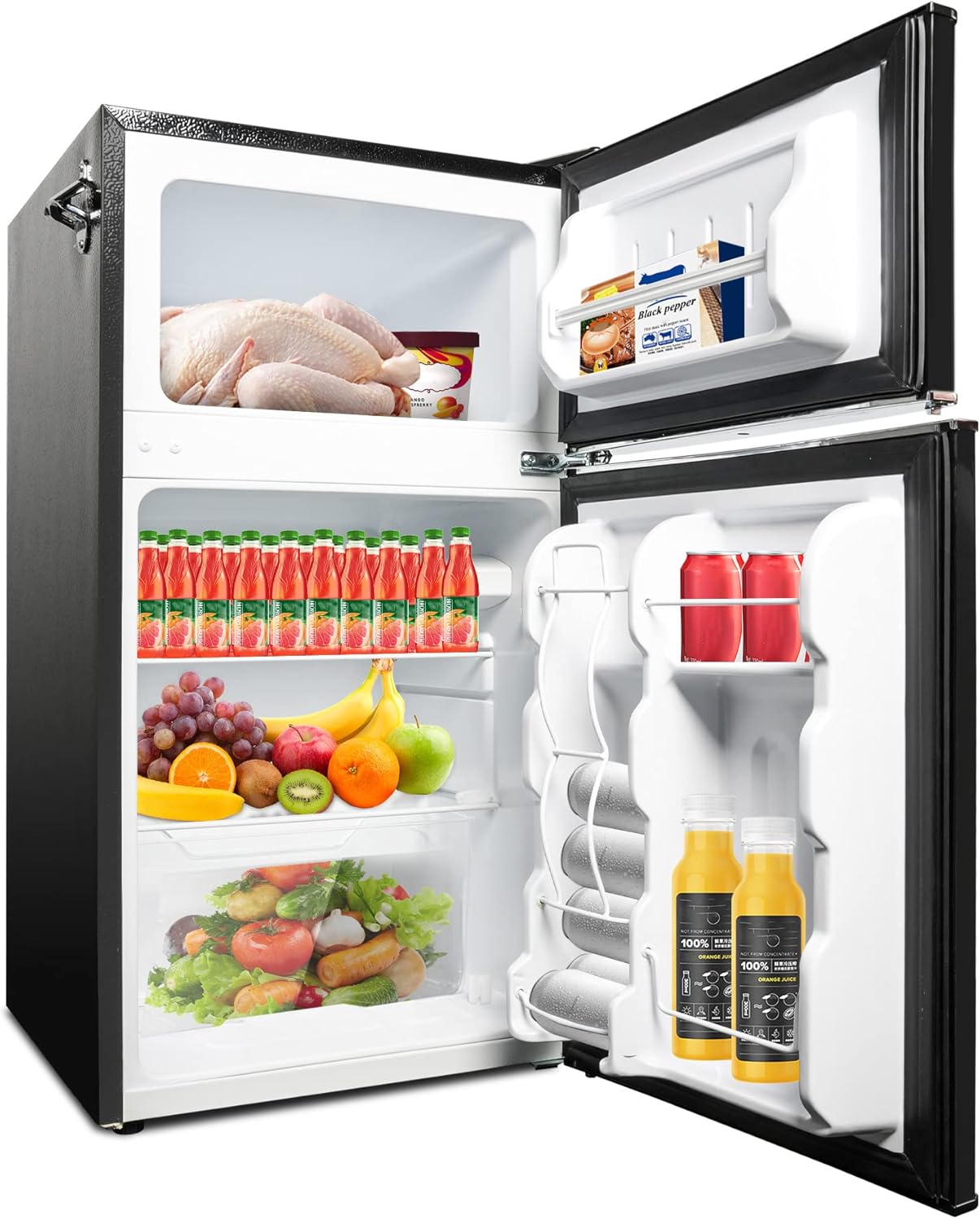 3.2 Cu.Ft Small Refrigerator with Freezer, 2 Door Black Mini Fridge ...