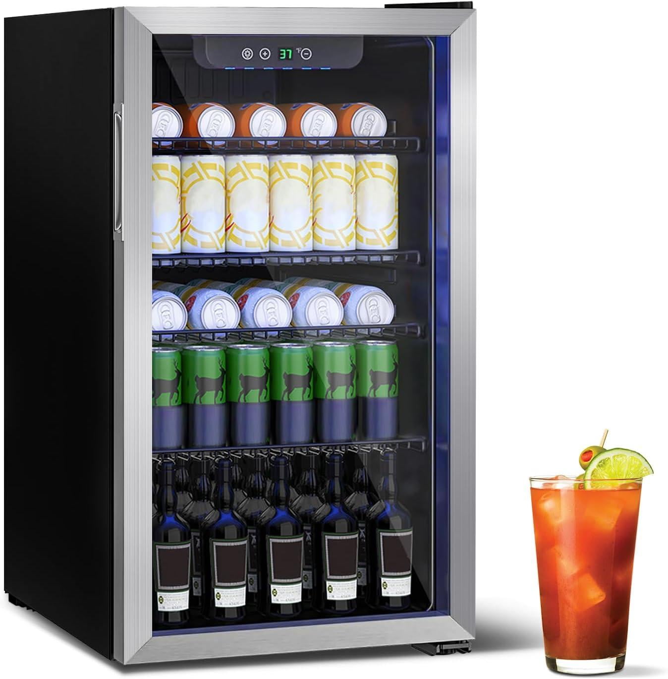 3.2 Cu.ft Beverage Refrigerator Cooler, 126 Can Drink Cooler Mini ...