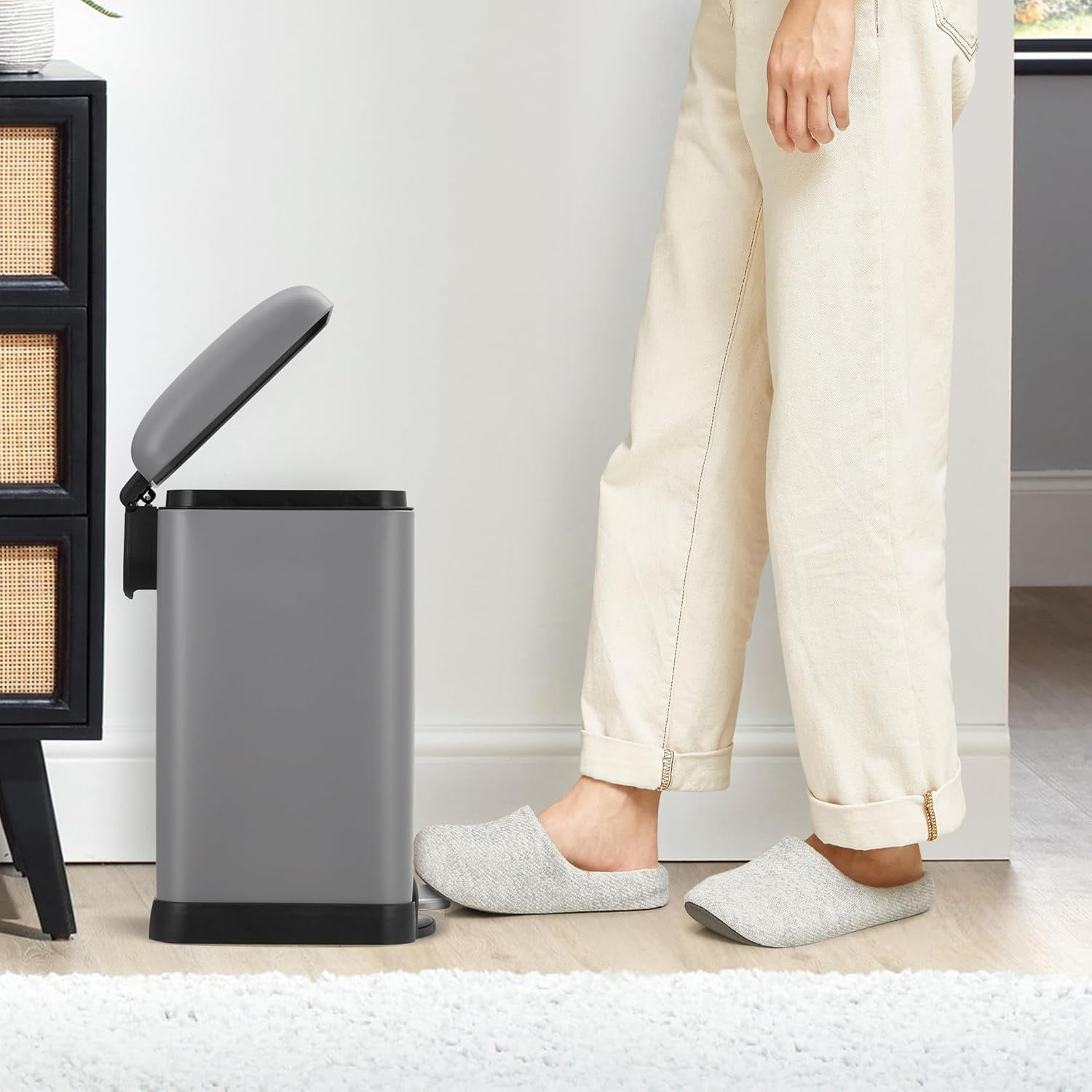 3.2 Gal Bathroom Trash Can with Lid and Removable Inner Basket,12L ...