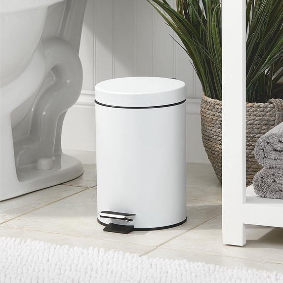 3.2 Gallon/12 Liter Round Metal Step Trash Wastebasket - White ...