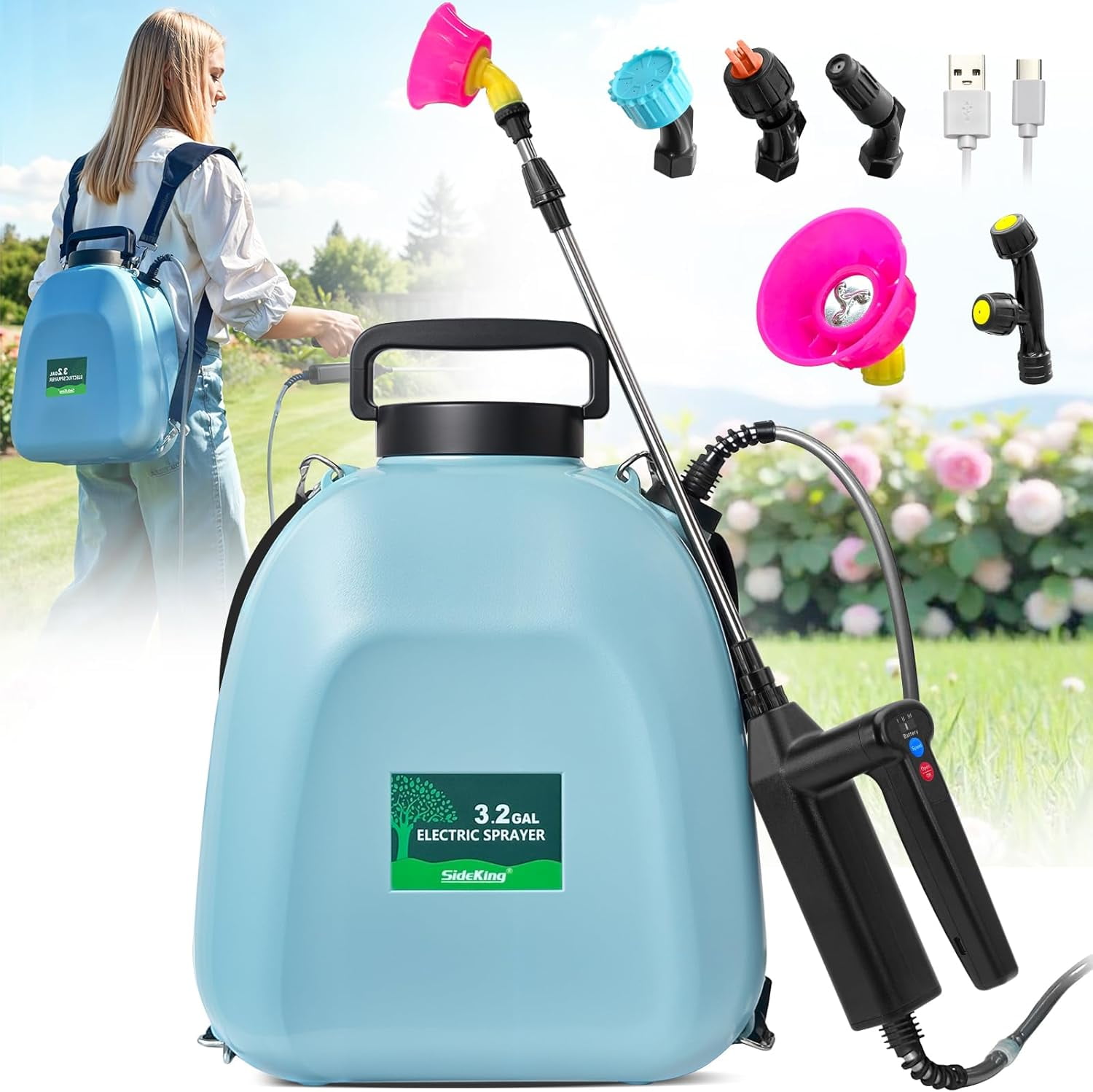 3.2 Gallon Battery Powered Backpack Sprayer, Electric Back Pack Sprayer ...