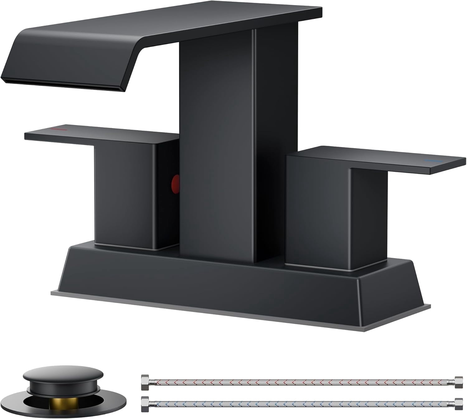 3 2 Hole Stainless Steel Waterfall Bathroom Faucets, Matte Black 4 inch ...
