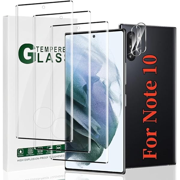 [3+2 Pack] Galaxy Note 10 Screen Protector,9H Tempered Glass,Ultrasonic ...