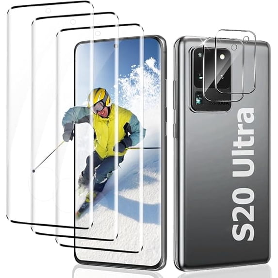 3+2 Pack S20 Ultra Screen Protector with Camera Lens Protector, 3D Full ...