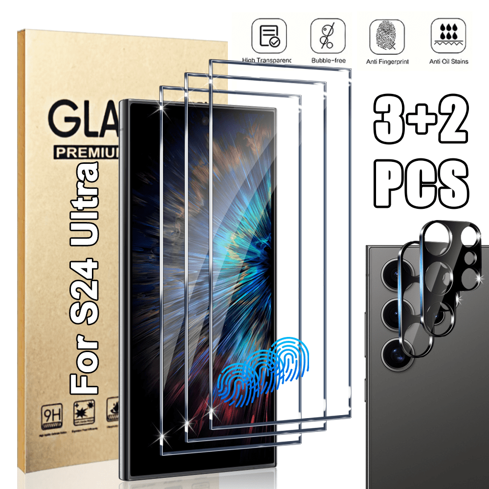 3+2-Pack Screen Protector For Samsung Galaxy S24 Ultra 5G ,Tempered Glass , Camera Lens ...