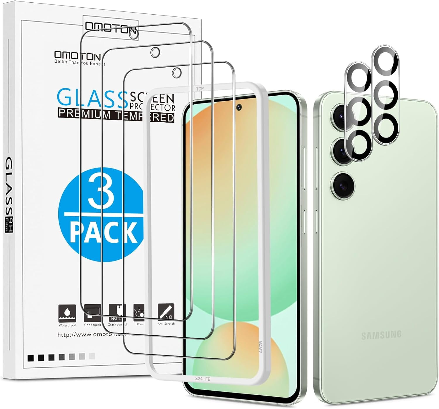 3+2 Pack Screen Protector and Camera Lens Protector for Samsung Galaxy S24 FE, Anti Scratch ...