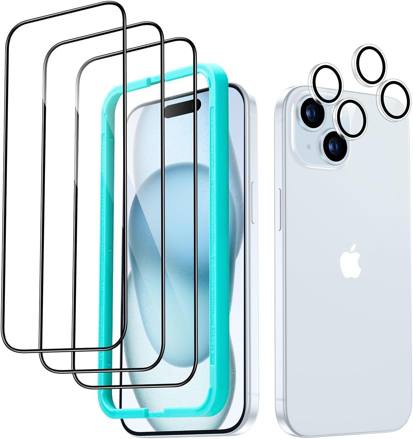 3+2 Pack for iPhone 15 Plus Screen Protector, 3 Black Edge Tempered ...