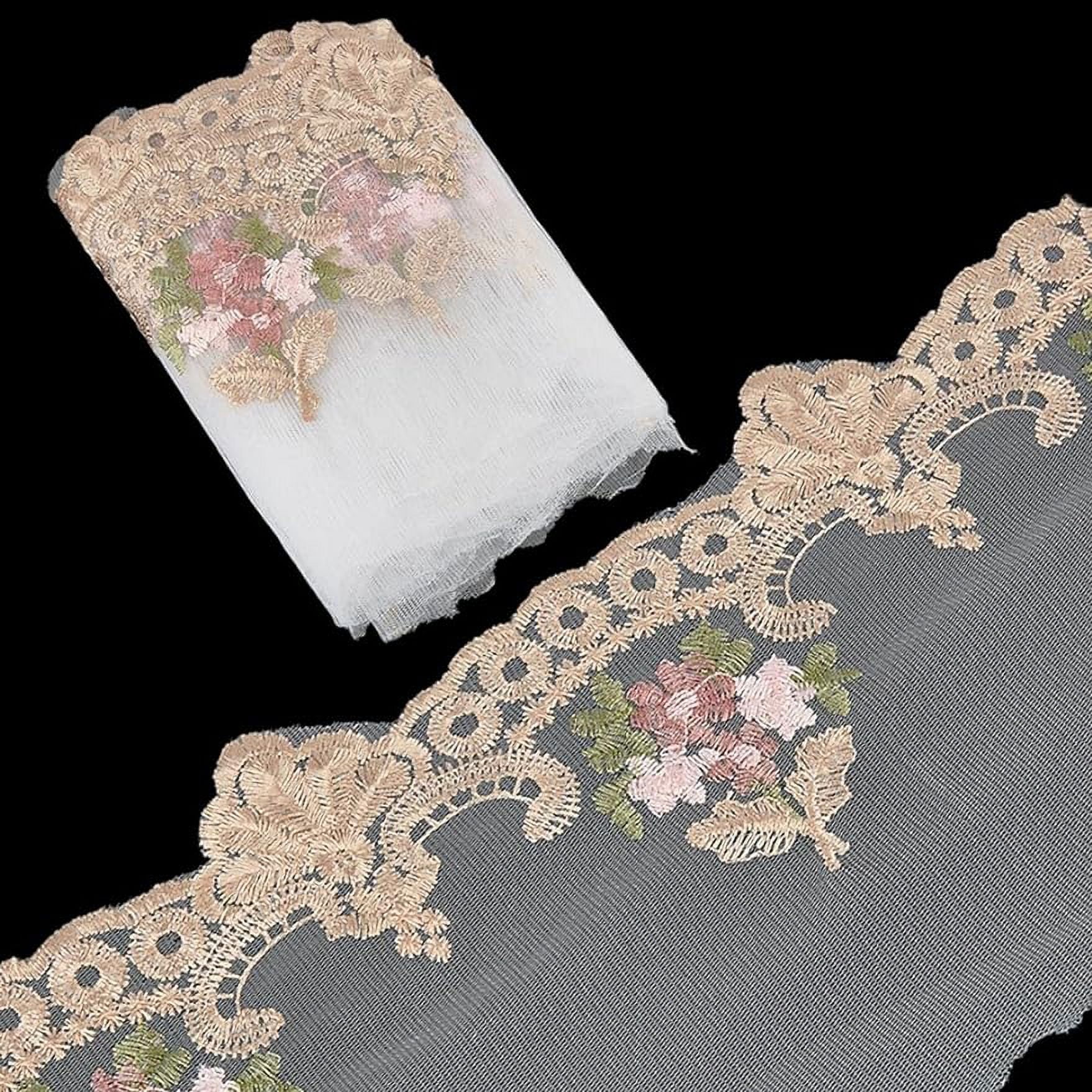 3.2 Yards 7 Inch Flower Lace Trim Embroidery Floral Ribbon Embroidered ...