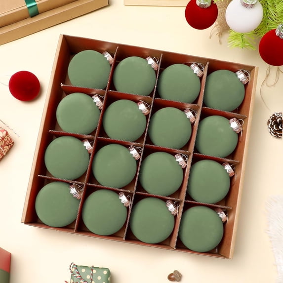 3.2 inch Moss Green Flocked Velvet Christmas Balls 16pcs Shatterproof ...