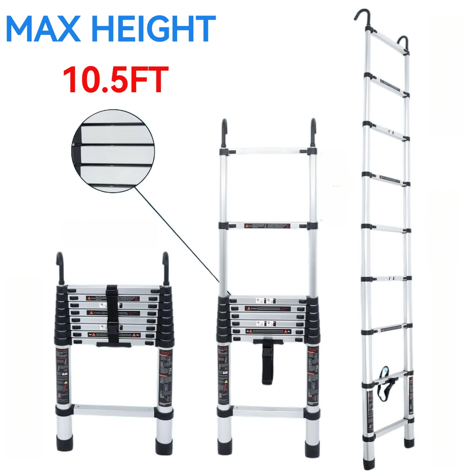3.2 m/10.5 FT Extendable Ladder, Aluminium Telescopic Ladder with ...
