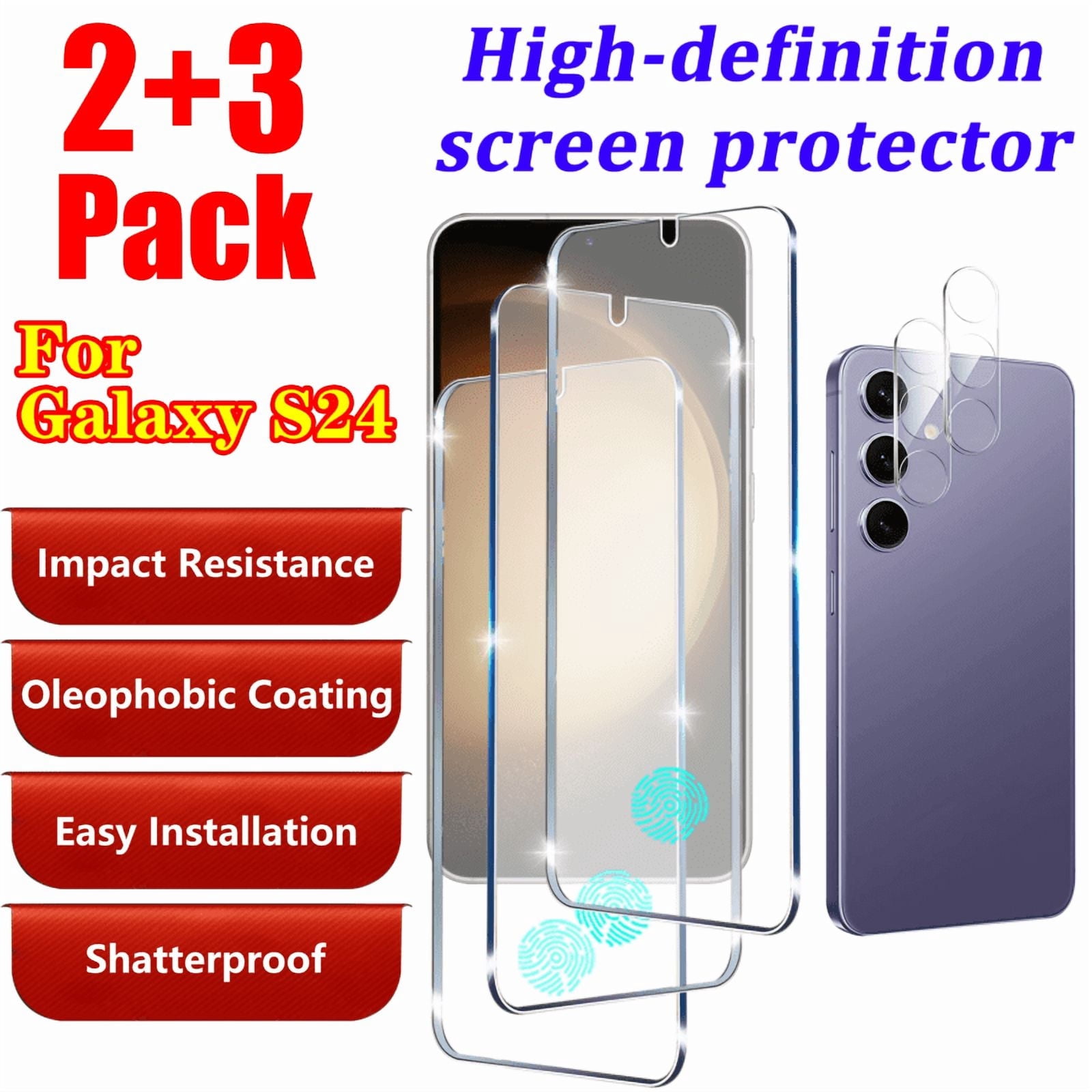 3+2 pack suitable for Samsung Galaxy S24（6.2 Inch）, tempered glass ...